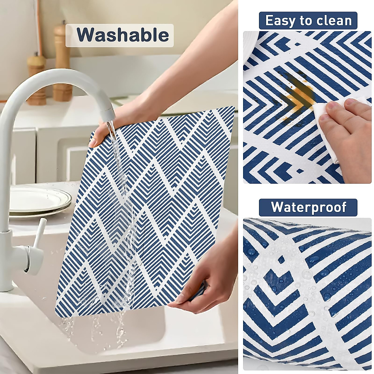 Cohoo Home Drawer and Shelf Liners for Kitchen Cabinet Non Adhesive, Non Slip Cabinet Liners for Shelves, Shelf Paper Cupboard Strong Grip Bathroom Waterproof Washable Thick Blue Stripes 12in ×11.8FT