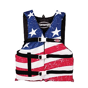 SPORTSTUFF Stars and Stripes Life Jacket, US Coast Guard Approved, Type III, Adult, Child, Youth Sizes