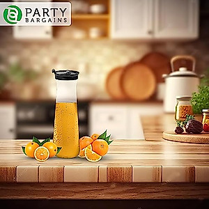 Party Bargains 34 oz. Water Carafe with Flip Tab Lids - 1 Pack, Black Lid Premium Quality & Heavy Duty Carafe - Excellent for Milk, Water, Iced Tea, Powdered Juice, Cold Brew, Mimosa Bar