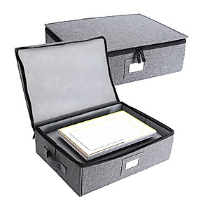 TEYIKA 2 Pcs China Storage Containers, Platter Storage Case Containers, 5.5'' Tall with Hard Shell, Structured Top, Bottom and Sides, 8 Felt Dividers Included(17'' x 13'' x 5.5''), Grey 2 Pack