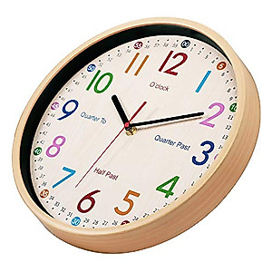 JoFomp Teaching Clock for Kids | 12 inch Educational Wall Clock for Learning Time, Silent Non-Ticking Quartz Decorative Wall Clock for Teacher's Classrooms or Children's Bedrooms (Yellow)