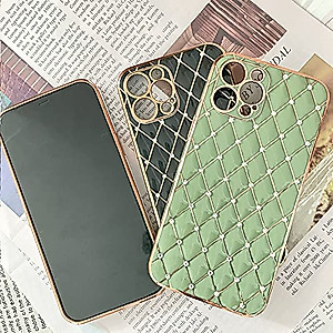 BOGUT Compatible with iPhone 12 Pro Max Case for Women Girls, Glittering Luxury Gold Line Design, Lattice Pattern with Diamond Plating, Shockproof Soft Silicone Cover (6.7")-Green