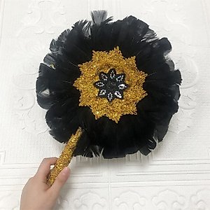 African Feather Fan 1pcs Small Size African Goose Feather Hand Fan for Dance Mariage Wedding Decoration Hand Fan Black Nigerian Feathers Fan - Small Size 44x32cm