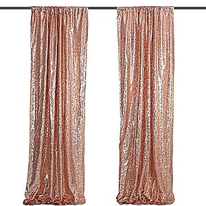 Blxsif Rose Gold Sequin Backdrop - 2 Panels 2.5x8FT Glitter Rose Gold Photo Backdrop Party Wedding Baby Shower Curtain Sparkle Photography Background