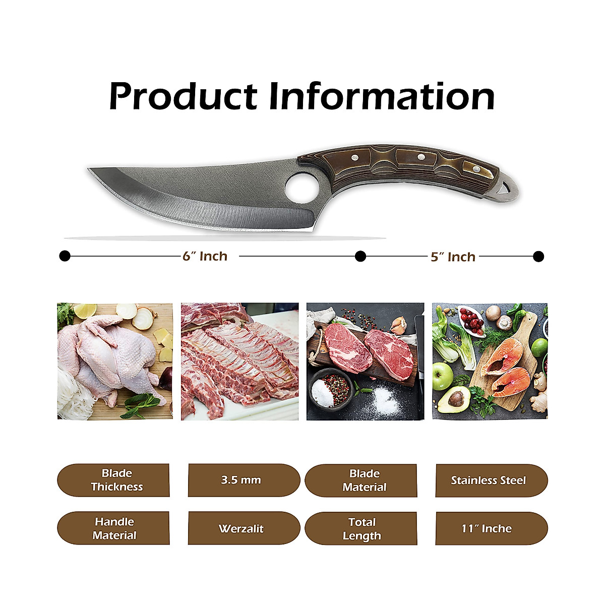 ATASAN Viking Knife Meat Cleaver 6” Hand Forged Boning Knife | Husk Multipurpose Chef Knives for Home | Ultra-Sharp Made in Turkey Chef Knife - Using 4034 Stainless Steel (Werzalit with Grip)