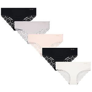 Jessica Simpson Women's Underwear - Microfiber Hipster Briefs (5 Pack), Size Large, Gardenia/Pearl Blush/Rain/Black