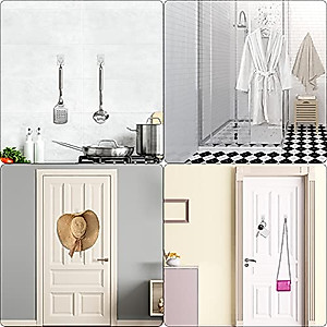 Diesisa Adhesive Wall Hooks Sticky Hooks for Hanging, 8 Packs Adhesive Hooks Reusable Seamless Wall Hook for 13Lb(Max) for Kitchen Bathroom Ceiling - Clear