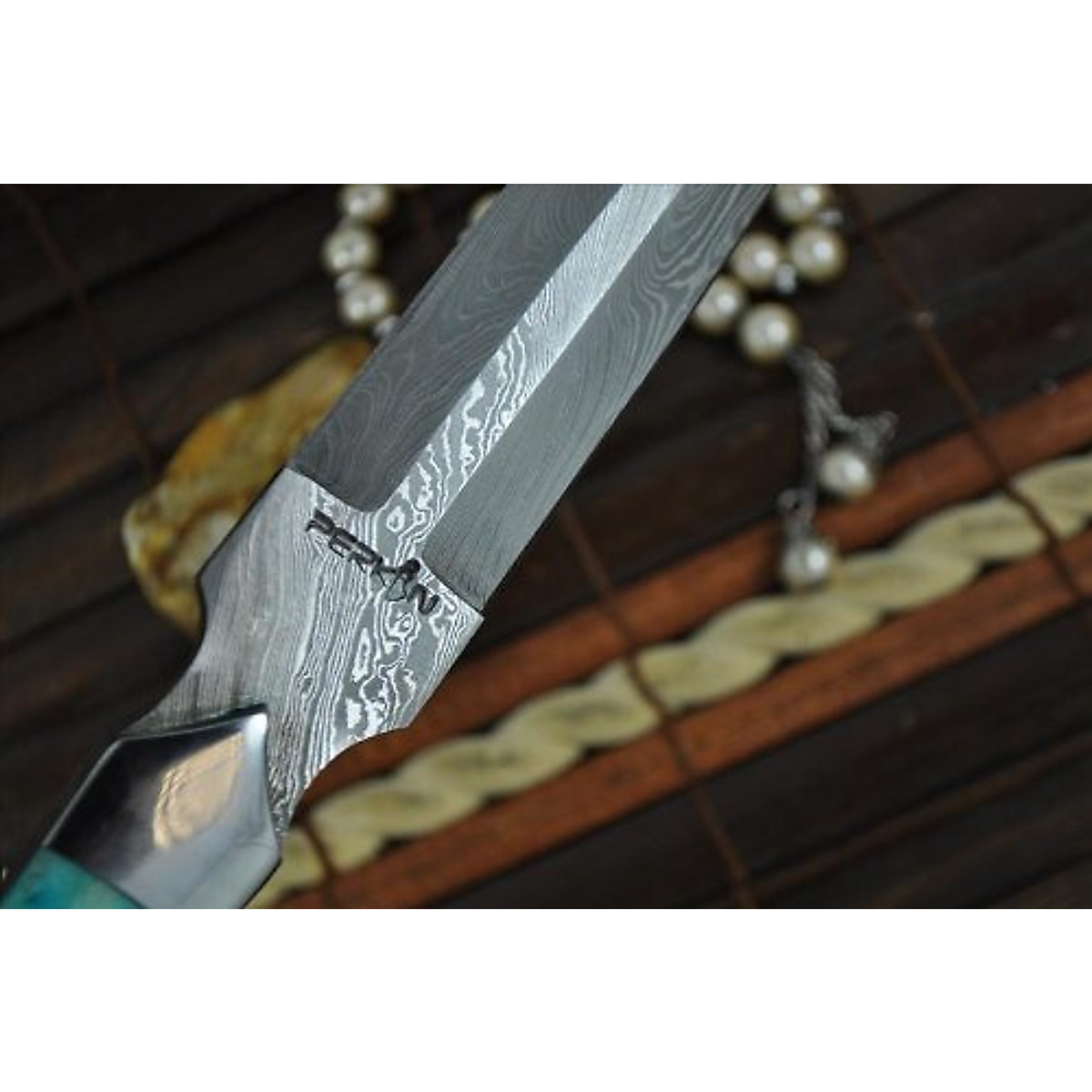 Perkin Knives - Custom Handmade Damascus Hunting Knife - Double Edge Knife