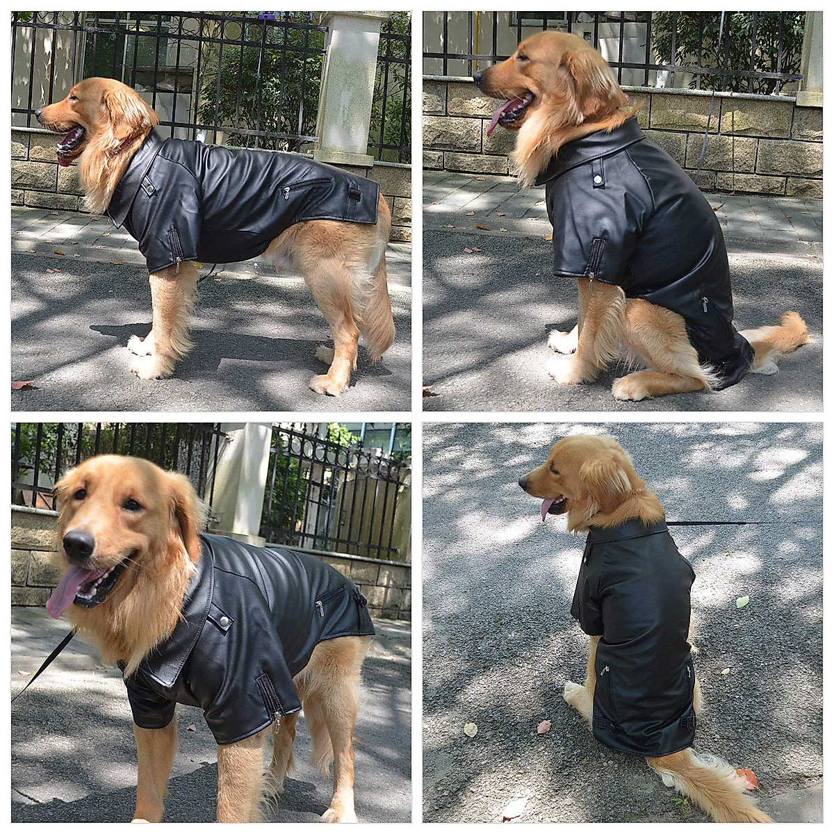 Lovelonglong Cool Dog Leather Jacket, Warm Coats Dogs Windproof Cold Weather Coats for Large Medium Small Dogs, Beagle Clothing Black L-S