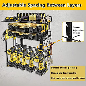 PIGTAB Power Tool Organizer Utility Rack, Drill Holder Wall Mount, Adjustable Height Garage Storage Rack for Drill Screwdriver Pliers Wrenches, Gift for Men, Metal