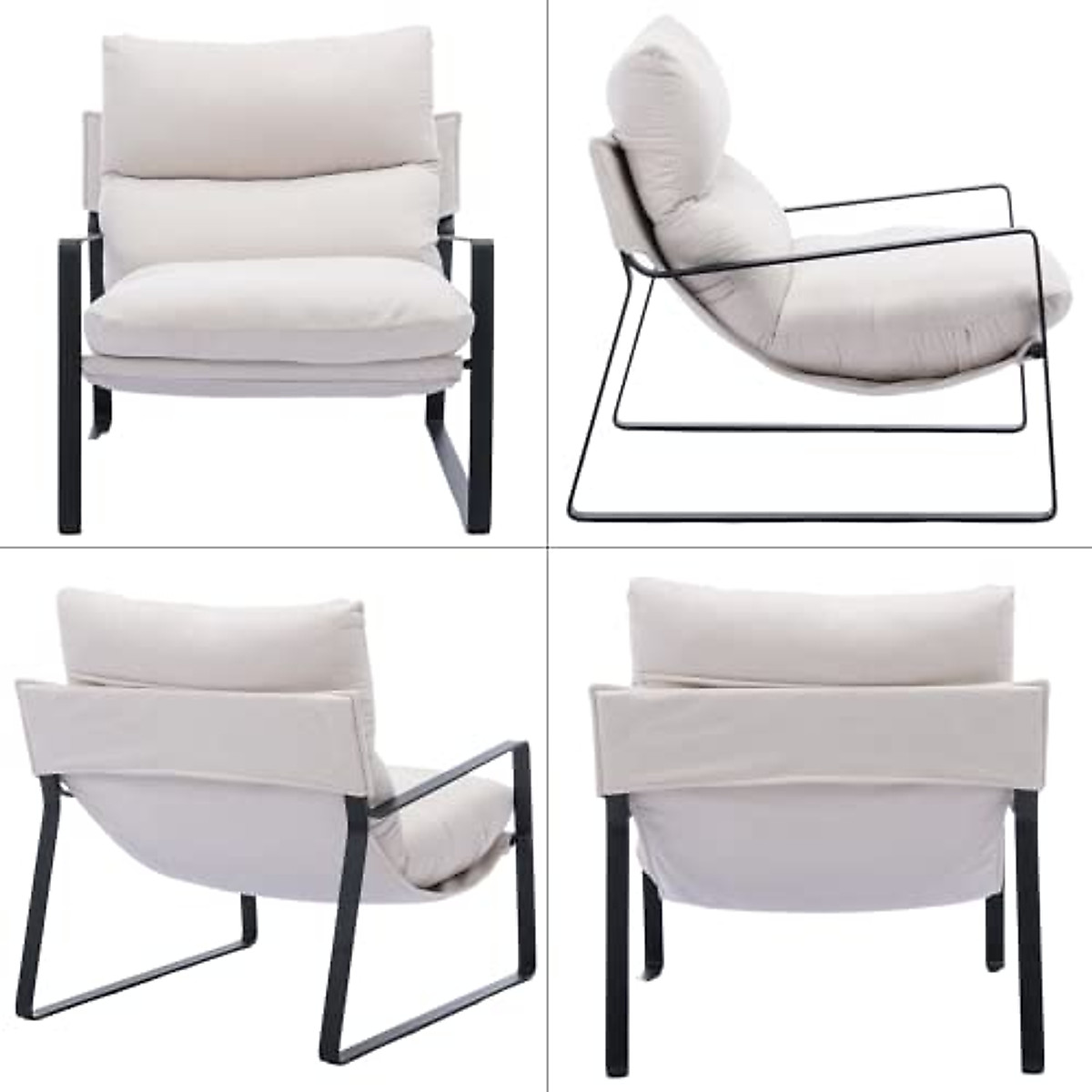 LukeAlon Modern Linen Accent Armchairs Set of 2, Upholstered Living Room Chairs with Metal Base Thickened Cushion Sofa Chairs Comfy Lounge Chair for Bedroom Living Room, White