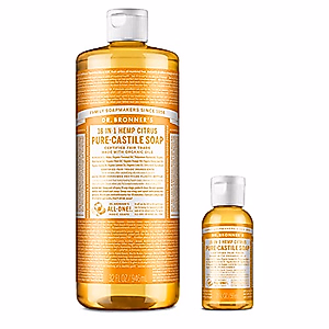 Dr. Bronner's Pure-Castile Liquid Soap – Citrus Bundle. 32 oz. Bottle and 2 oz. Travel Bottle