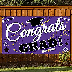 Bunny Chorus Graduation Decorations 2023 Party Backdrop Banner, Extra Large 71" x 40" Purple Black Photo Booth Props Decorations, Congrats Grad Home for Outdoor Indoor Supplies
