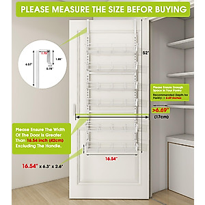 Mefirt Over The Door Pantry Organizer, Wall Mount Spice Rack, Pantry Hanging Storage and Organization, 6 Adjustable Baskets Heavy-Duty Metal for Home & Kitchen, Back of Door Seasoning Rack - White