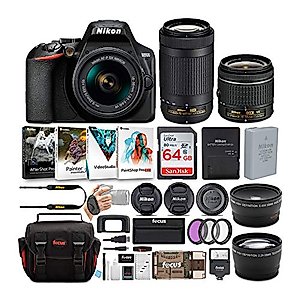 Nikon D3500 DSLR Camera with AF-P 18-55mm and 70-300mm Zoom Lenses Bundle with 64GB Card and Accessories (7 Items)