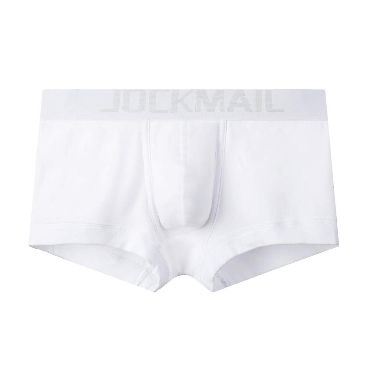 JOCKMAIL Cotton Men Boxer U Convex Pouch Adjustable Size Ring Cock Straps Men trunk Shorts (L, White)
