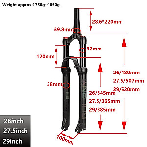 Jejy Tapered Tube Suspension Front Fork 26" 27.5" 29" Mountain Bike Accessories Air Forks Manual Lockout/Remote Lockout Magnesium Alloy (Color : Black Manual Lockout, Size : 26)