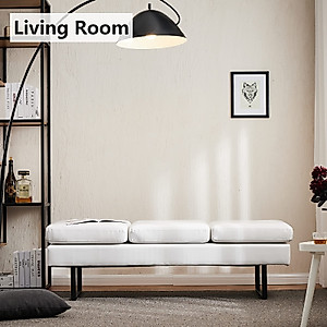 OmySalon Waiting Room Bench for Salon, 59.5'' Reception Bench Office Chair Seating，Faux Leather Guest Lobby Furniture Conference Room Chair for Beauty Barber Barbershop,White