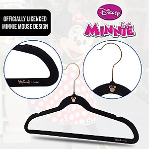 Minnie Mouse Velvet Hangers, Black Velvet Hanger Set of 25, Girls Hangers for Coats, Clothing, & More, Lovable & Adorable Minnie Mouse Kids Hangers