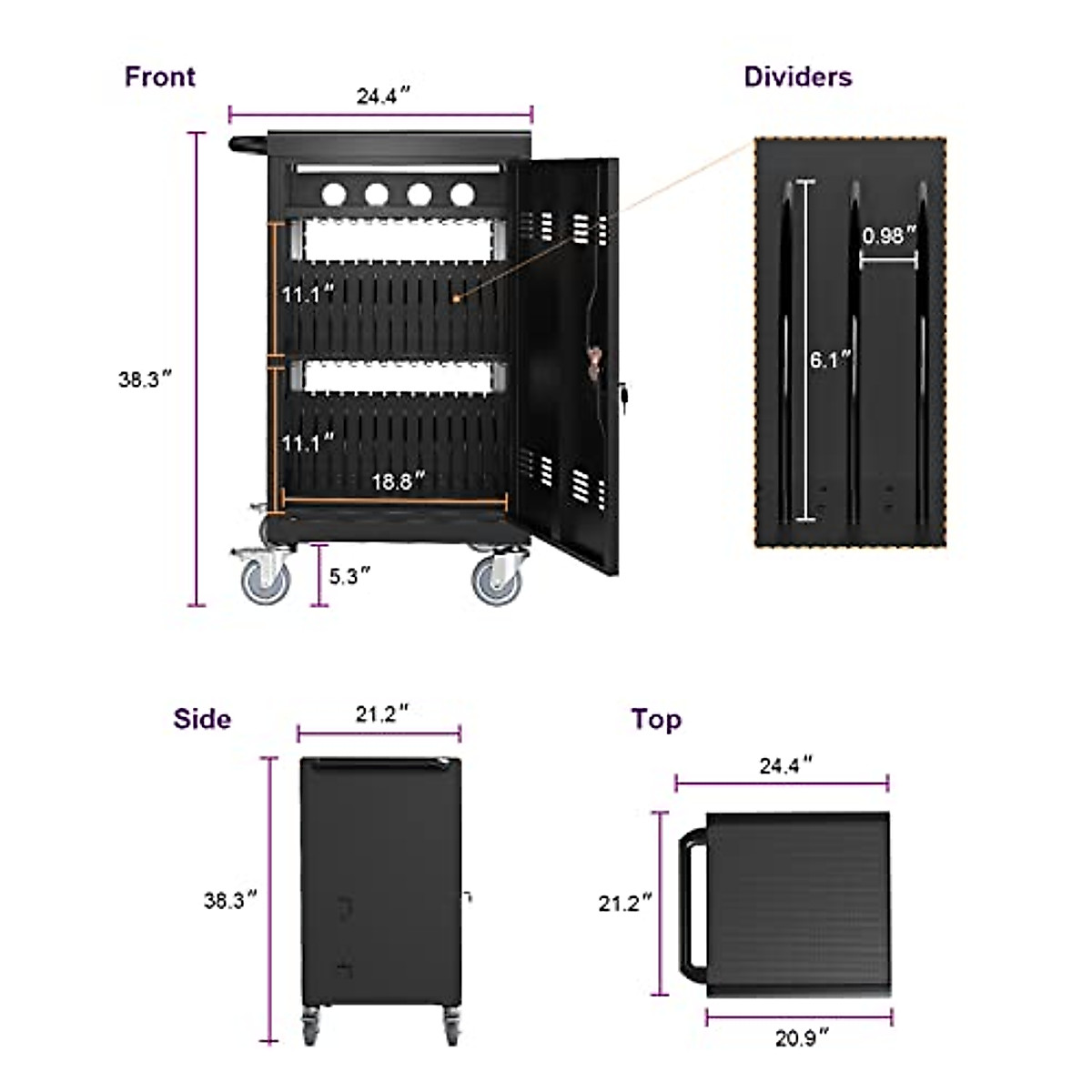 Oursoula Laptop Storage Rack for Multiple Laptops, Storage for A Total of 30 Devices, Mobile Charging Cabinet and Cart for Tablets and Laptops Up to 17'' Screen Size., Black