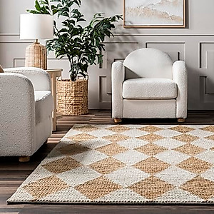 nuLOOM Chaya Diamond Striped Jute Blend Area Rug, 5x8, Natural