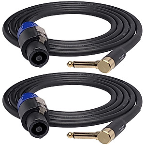 CESS-133-6f Right-Angle 6.35mm 1/4 Inch TS Plug to Speakon Plug Speaker Cable, 2 Channel, Durable Heat-Shrink Protected Metal Housing (6 Feet)