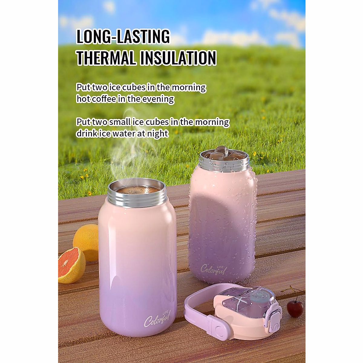 Colorful Insulated Multi-Use Water Bottle Playmaker Sport Jug Handle/Carry Strap & Leak Resistant 32oz BPA Free Straw & Wide Mouth Covered Lid Flask Gym Travel Sports Daily Use School