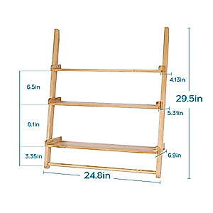 Homaterial 3-Tier Bathroom Towel Rack Shef Wall Mounted Wood Mount Shelf with Towel Bar Leaning Blanket Ladders Bathroom Storage Display Rack Shelf Holder, Natural