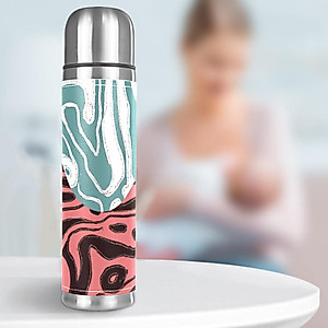 Stainless Steel Leather Vacuum Insulated Mug Abstract Texture Thermos Water Bottle for Hot and Cold Drinks Kids Adults 16 Oz