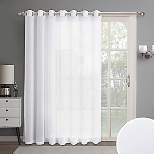 RYB HOME Decoration Extra Wide Linen Look, Sheer Drape, Sliding Grommet White Sheer Curtain Disperse Sunlight for Large Window Treatment Patio Door Bedroom Farmhouse Garden, 100 x 95
