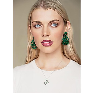 St. Patrick's Day Earrings Festive Shamrock Beaded Teardrop Earring for Women Dangling Statement Green Leaf Lucky Clover Hat Drop Dangle Earrings Irish Holiday Jewelry Gift