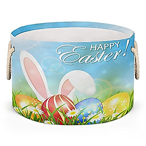 Easter Bunny Rabbit Eggs (18) Large Round Baskets for Storage Laundry Baskets with Handles Blanket Storage Basket for Bathroom Shelves Bins for Organizing Nursery Hamper Girl Boy