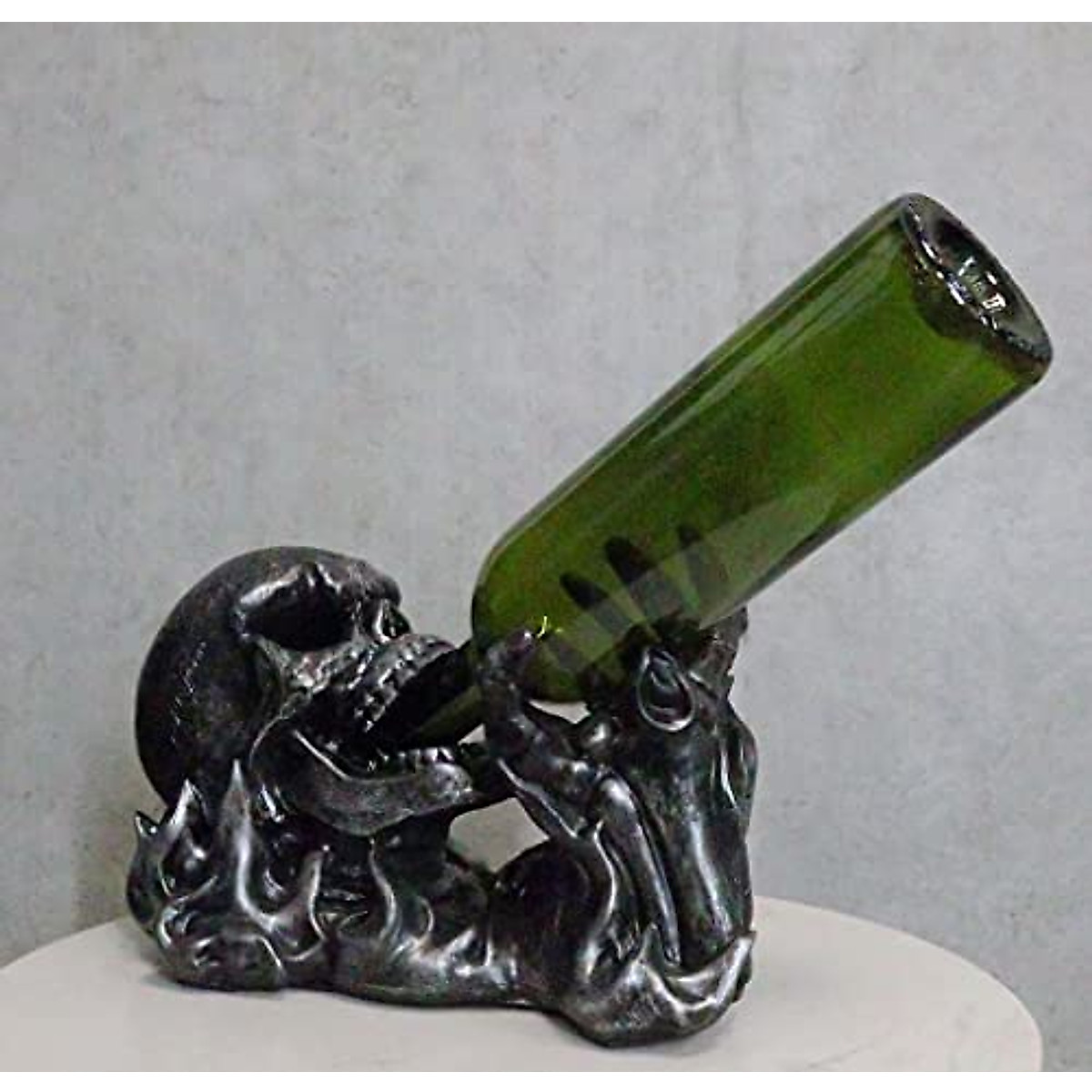 Ebros Dead Rising Skull Hell's Booze Flame Skeleton Wine Holder Figurine 11.25" L Halloween Party Hosting Centerpiece Decor