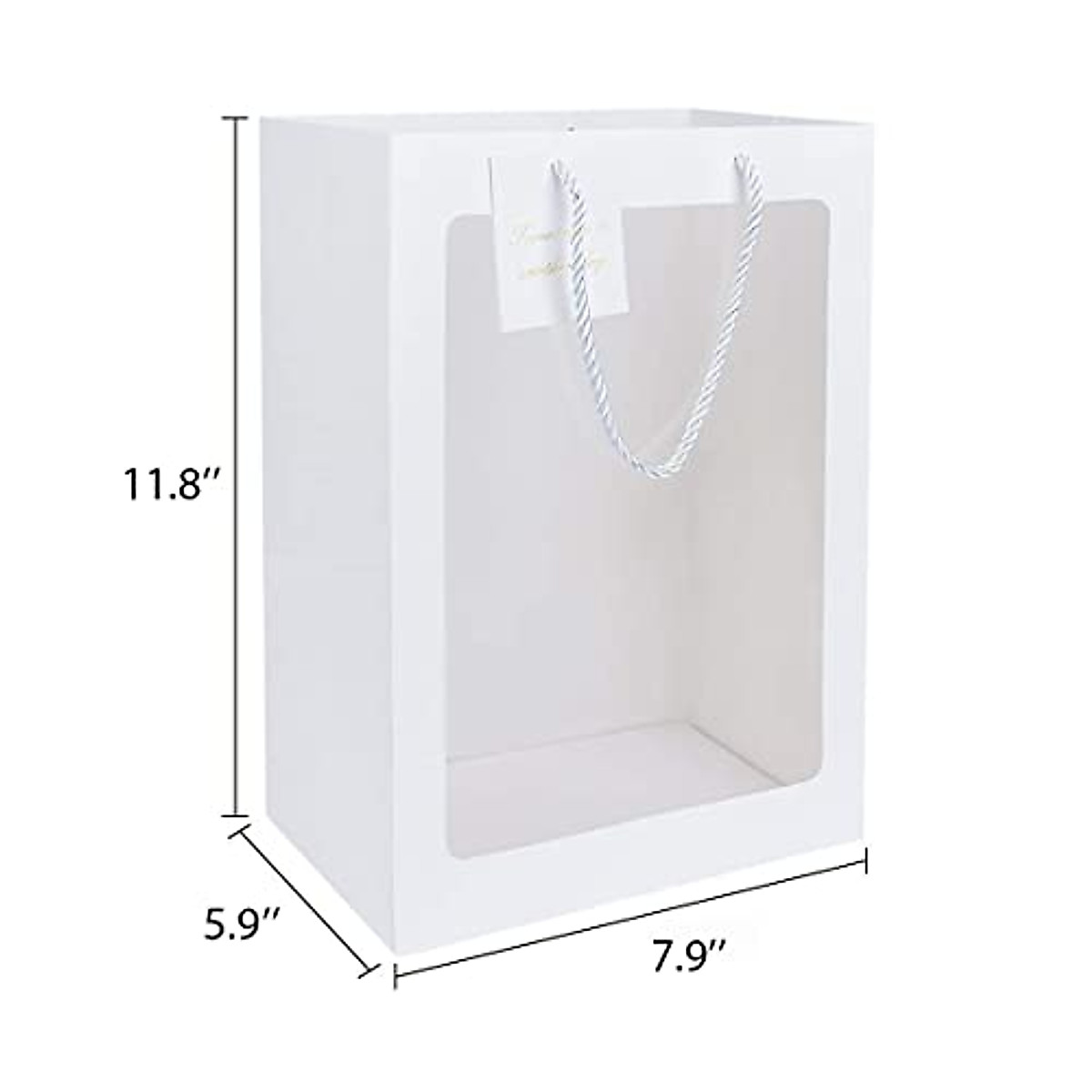 sdoot Gift Bags, Gift Bags with Transparent Window, 10pcs Tote Paper Bags, 7.9''×5.9''×11.8'' White Gift Bags with Handles Bulk, Wedding Party Bags