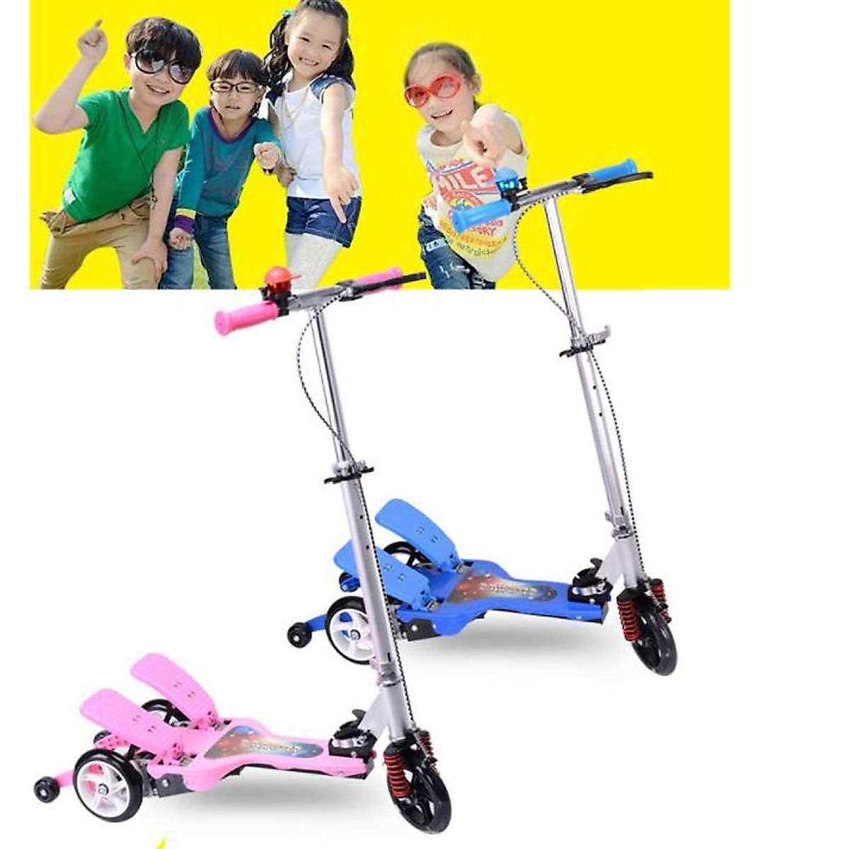 ygqtbc Three-Wheel Damping Double Pedal Scooter Children's Sports Scooter Emissions Kick Scooter for Kids 3 Wheel Scooter for Toddlers Girls & (Color : Pink)