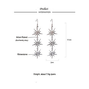 Star Drop Dangle Earrings Crystal Snowflake Earrings for Woman Silver Winter Party Christmas Wedding Women's Jewelry Tengkou (silver-plated-base)