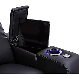Seatcraft Julius - Big & Tall - Home Theater Seating - Living Room - 400 lbs Capacity - Italian Leather - Power Recline - Powered Headrest - USB Charging,Cupholders,Arm Storage,Single Recliner,Black