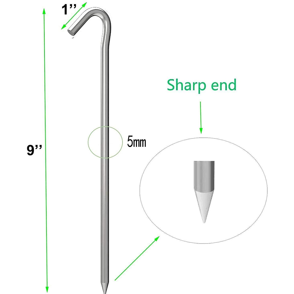 OK5STAR 9 Inch Galvanized Tent Stakes Metal Tent Pegs, Heavy Duty Steel Yard Camping Stakes Tarp Hooks Inflatables Outdoor Decorations, 25 Pack