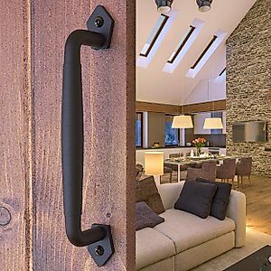 VivaLight 10 Inch Round Rustic Barn Door Handle - Black Steel Pull for Sliding Doors, Gates, Garages, Sheds, Fences, Closets, Pantries - Indoor and Outdoor Use - Easy Install