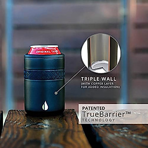Elemental Stainless Steel Can Cooler, Triple Wall Insulated Beverage Insulator - Drink Sleeve for 12oz Regular Cans - Black