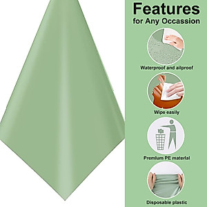 3Pack Sage Green Plastic Tablecloths for Rectangle Tables, Green Disposable Table Cloth, Waterproof Sage Green Table Cover for Birthday Bridal Wedding Baby Shower Party Decorations, 54 X 108Inch