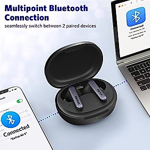 EarFun Air S Noise Cancelling Wireless Earbuds, Qualcomm® aptX™, 4 Mics CVC 8.0 Call, Multipoint Connection, Wireless Charging, 10mm Wool Composite Drivers, App with Custom EQ, Game Mode, Black