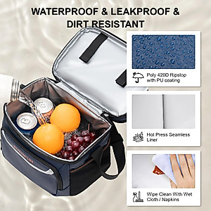 Everfun Insulated Lunch Bag Soft Lunch Box for Men Dual Compartments Small Lunch Box Collapsible Waterproof Leak-proof for Work, Navy