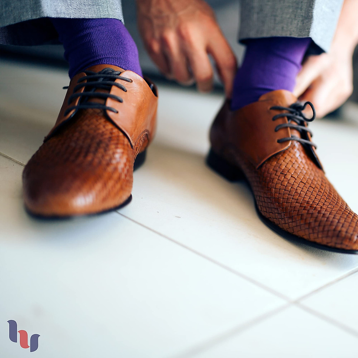 Hugh Ugoli Men's Bamboo Dress Socks for Business & Trouser, Thin & Seamless Crew Socks, 4 Pairs with Gift Box, Navy Blue, Shoe Size: 8-12