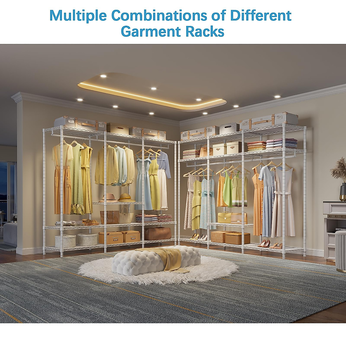 VIPEK V30 Heavy Duty Clothes Rack with 7 Adjustable Shelves & 2 Hang Rods, Portable Closet Rack, Metal Clothing Rack, Freestanding Wardrobe Closet for Hanging Clothes, Max Load 870lbs