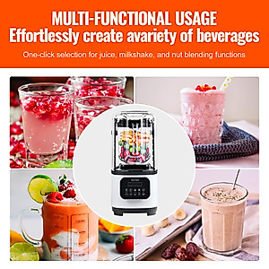 VEVOR Professional Blender with Shield, Commercial Countertop Blenders, 68 oz Jar Blender Combo, Stainless Steel 9 Speed & 5 Functions Blender, for Shakes, Smoothies, Peree, and Crush Ice, White