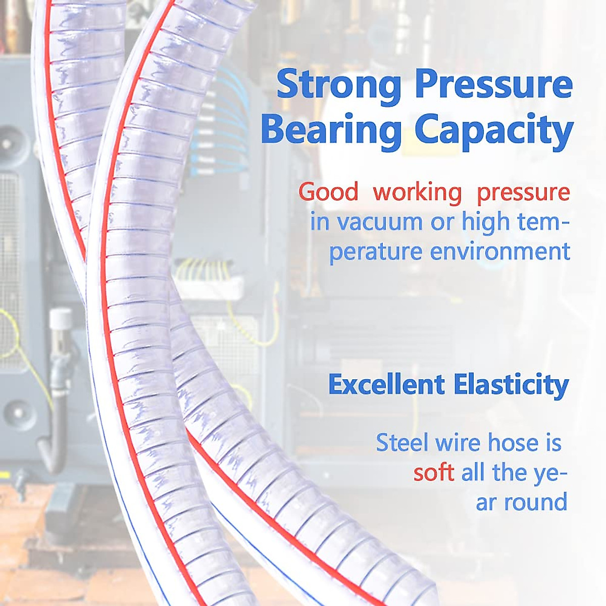 QuQuyi 3/4" ID x 1" OD, 1FT length Steel Wire Hose PVC Vacuum Tubing (with 2 Stainless Clamps), Drain Hose Vinyl Suction Tubing Flexible Tube Vinyl Hose Line