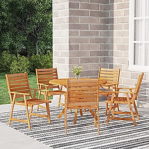 Camerina 6 Piece Patio Dining Set Outdoor Dining Table Set Patio Table and Chairs Set Outdoor Patio Dining Set Solid Wood Acacia