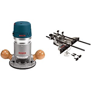 BOSCH 1617EVS 2.25 HP Electronic Fixed-Base Router and RA1054 Deluxe Router Edge Guide with Dust Extraction Hood & Vacuum Hose Adapter
