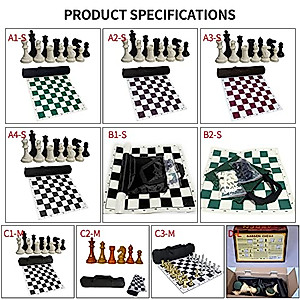 BOYISUNG Tournament Chess Set Weighted Staunton Pieces and 20"x20"in Vinyl Foldable Board Easy for Packing and Traveling Classic Plastic Black Board Long Canvas Bag Ａ4